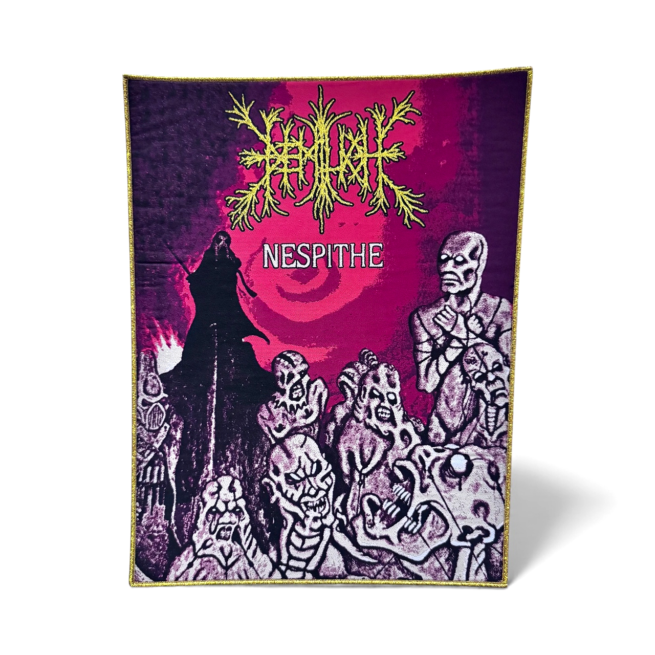 DEMILICH “Nespithe” (Gold Glitter Border) WOVEN BACKPATCH – Iron Corpse