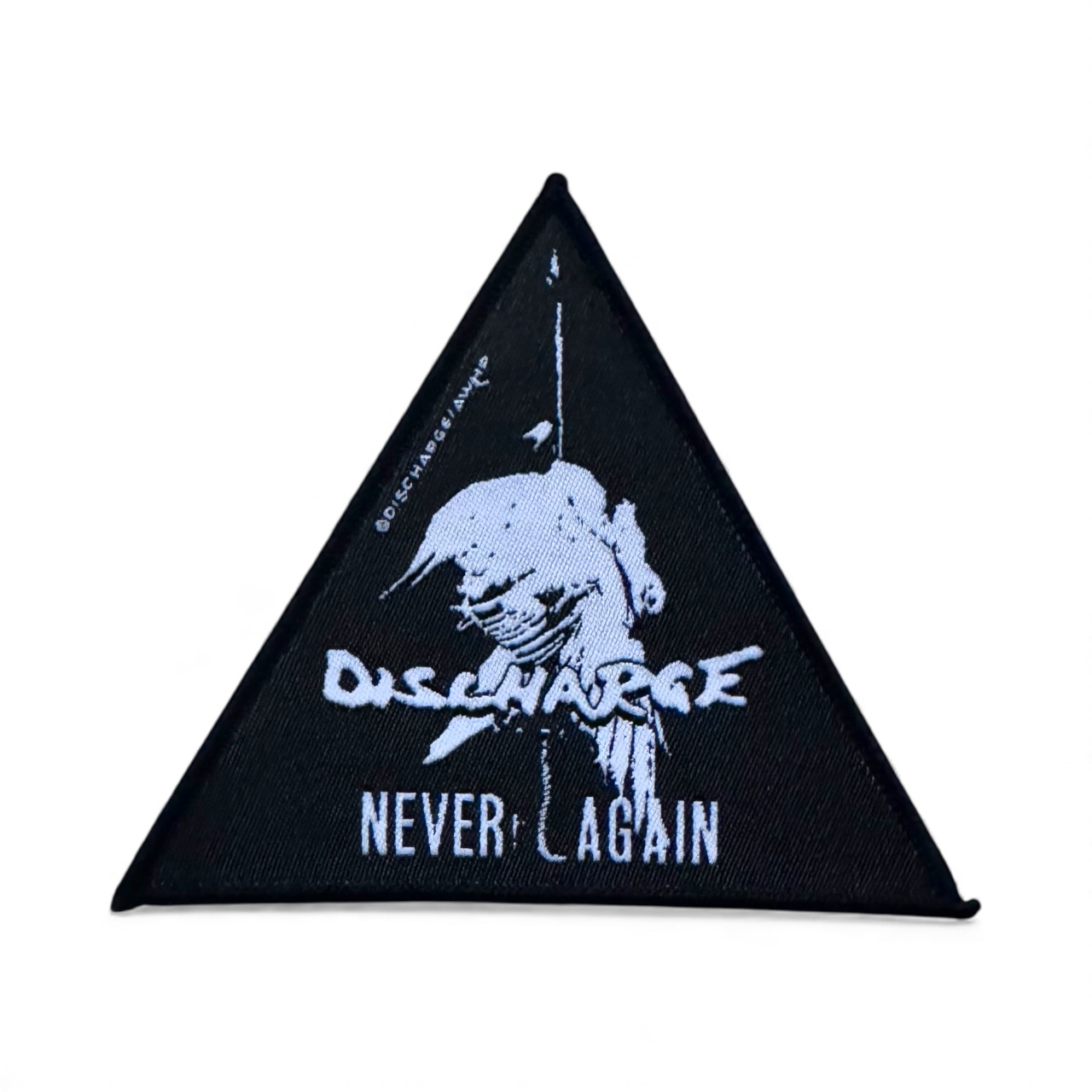 DISCHARGE “Never Again” (Black Border) WOVEN PATCH – Iron Corpse